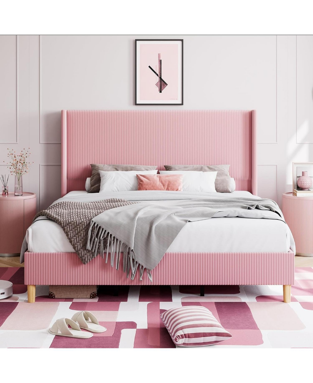 Click here for homfan Bed Frame with Tall Headboard  Corduroy Uph... prices