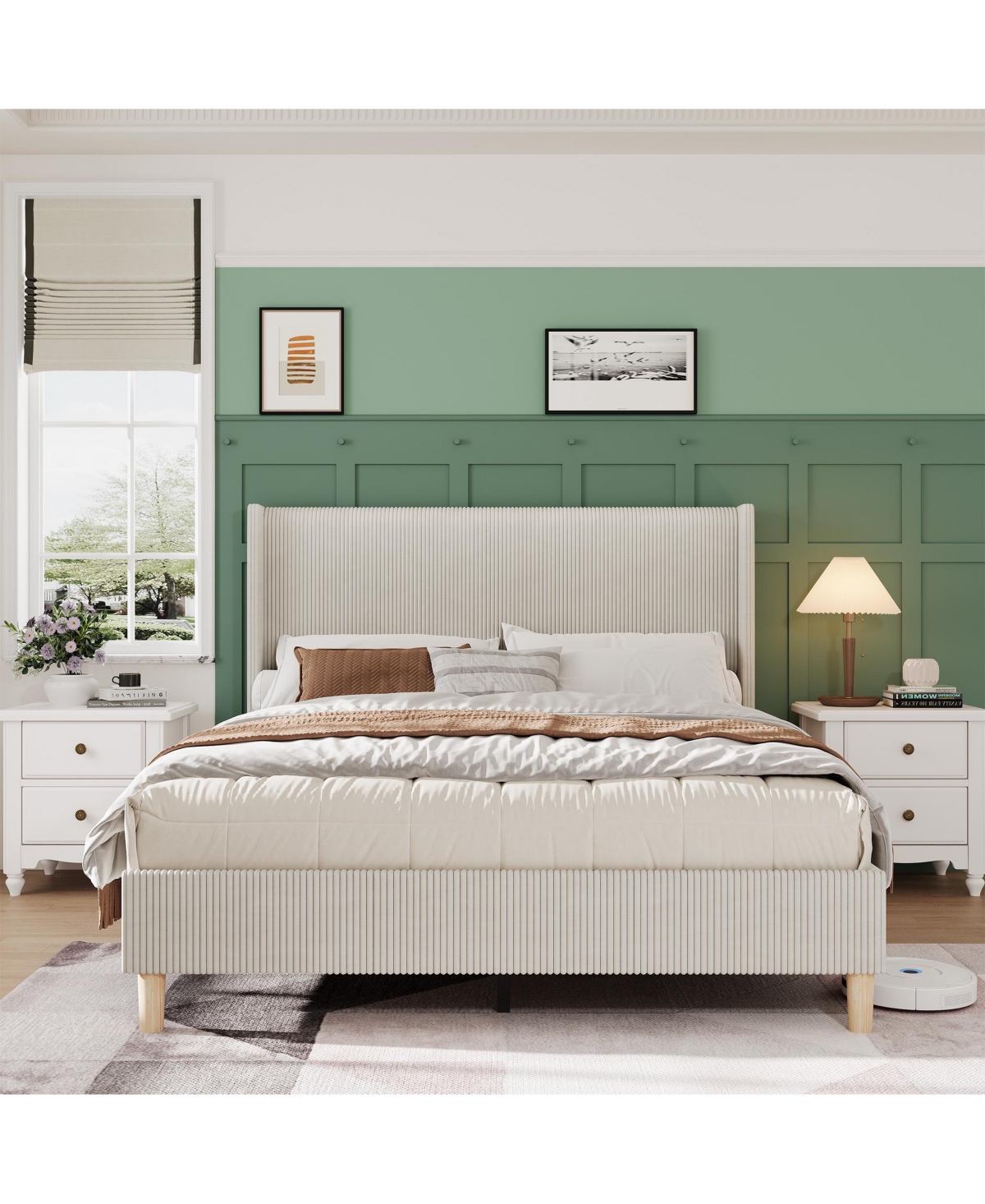 Click here for homfan Bed Frame with Tall Headboard  Corduroy Uph... prices
