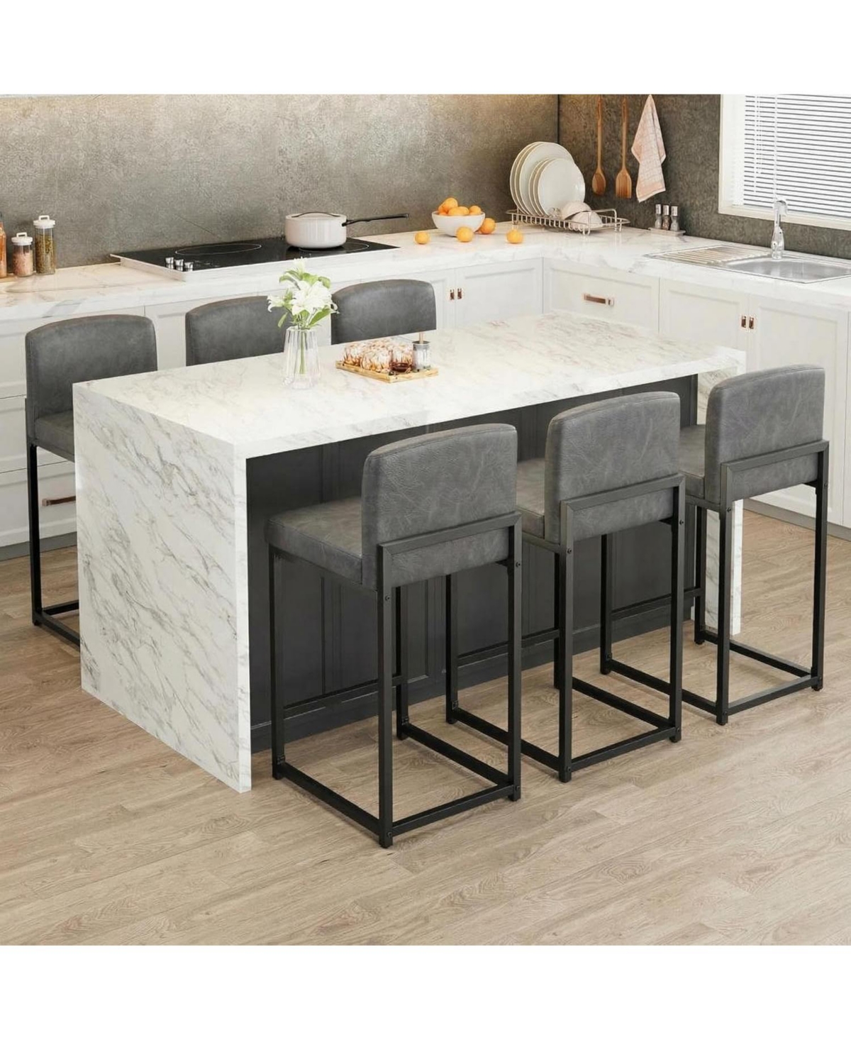 Click here for gaomon Set of 6 Modern Bar Stools Pu Leather Count... prices
