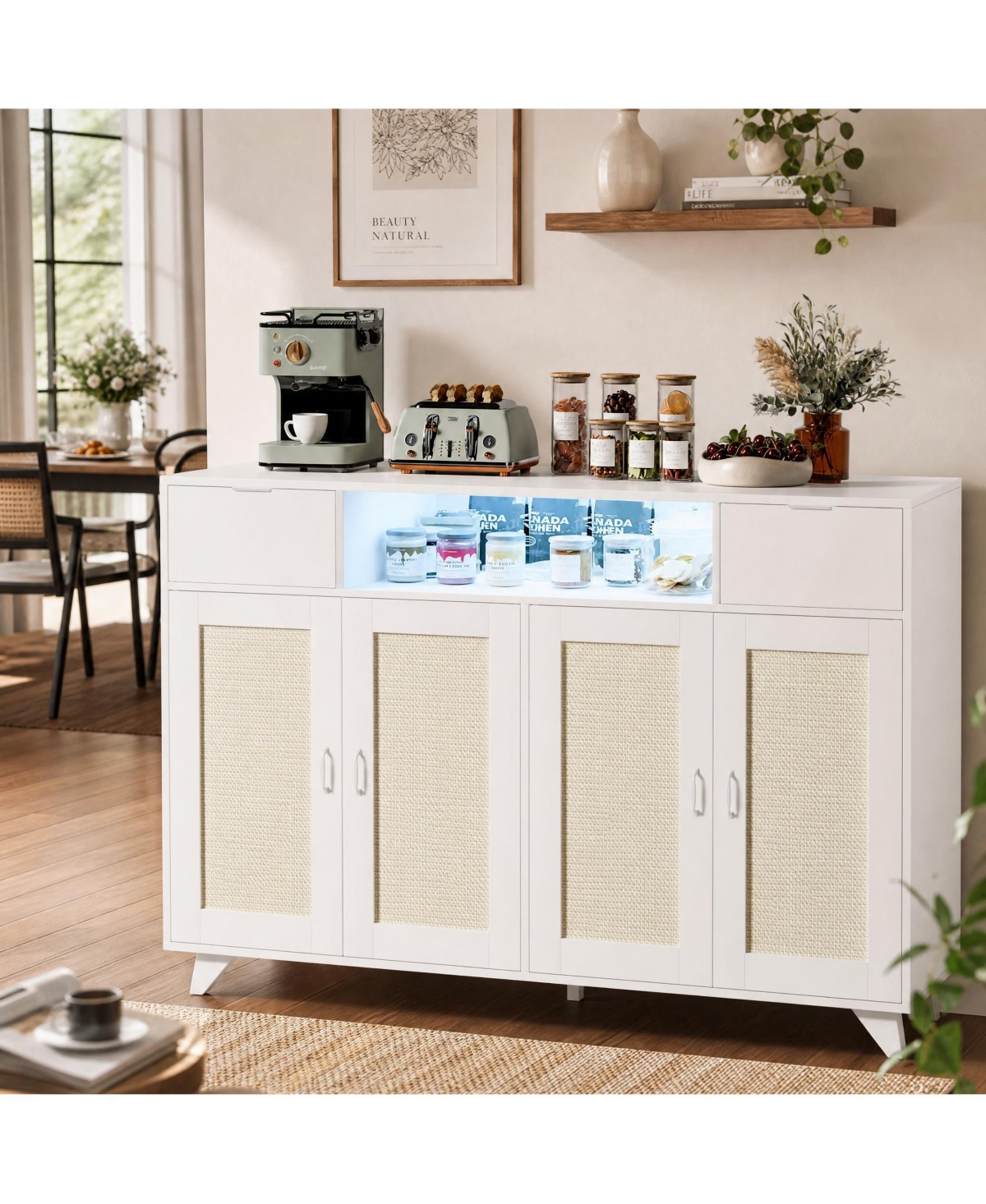 Click here for homfan Modern Boho Rattan Sideboard Buffet  4-Door... prices