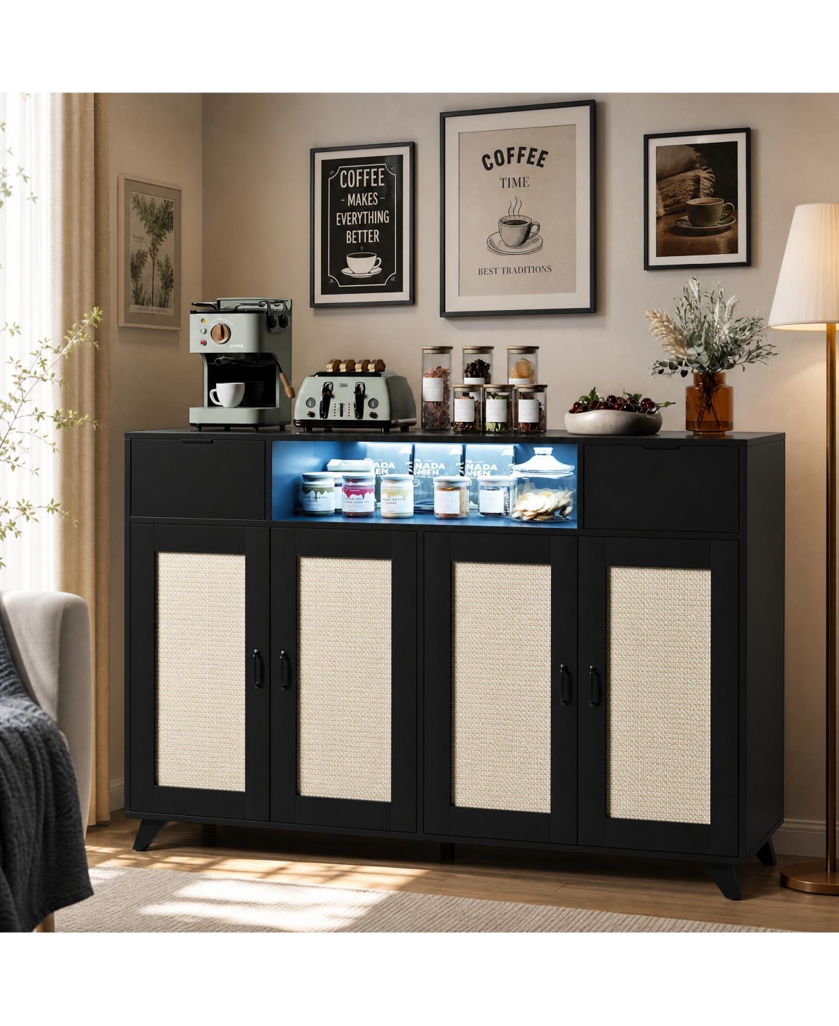 Click here for homfan Modern Boho Rattan Sideboard Buffet  4-Door... prices