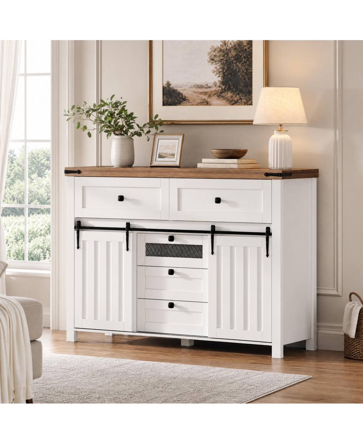 Click here for homfan Barn Door Storage Cabinet with 5 Drawers  F... prices
