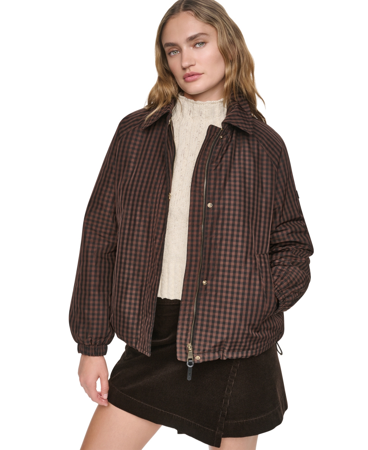 Click here for Dkny Womens Hooded Bubble Hem Rain jacket - Gingha... prices
