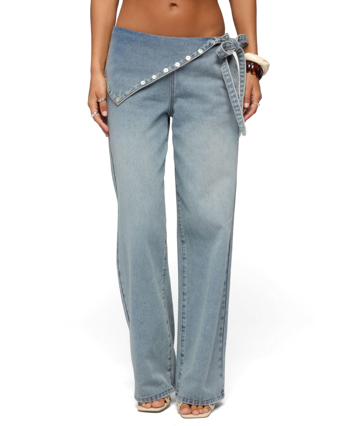 Click here for Edikted Womens Button Foldover Low Rise Baggy Jean... prices