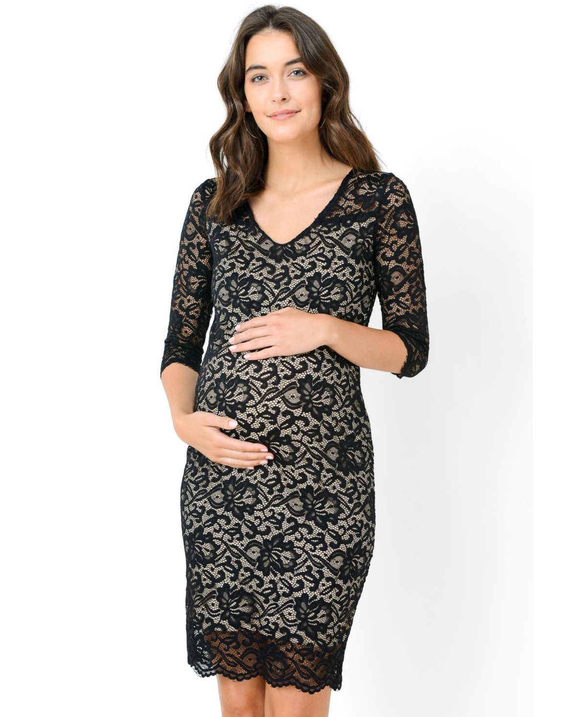 Click here for Hello Miz Maternity Bodycon Floral Lace Dress with... prices