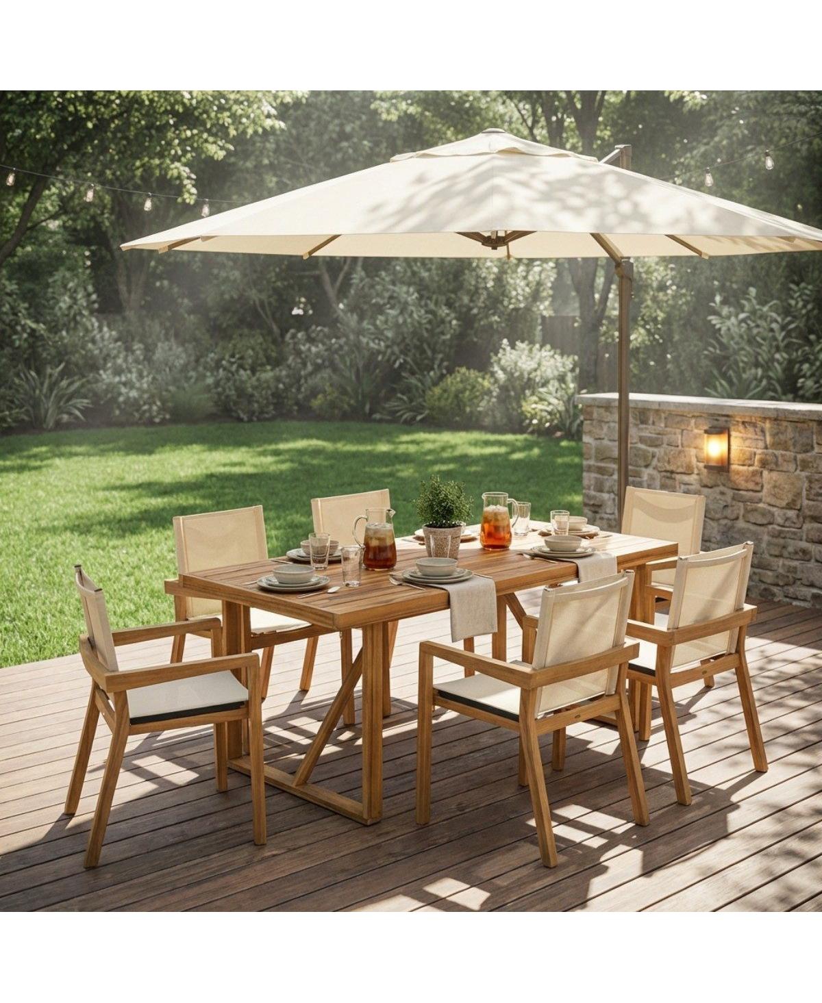 Click here for Asagikoiai 7-Piece Wood Outdoor Dining Set with Re... prices