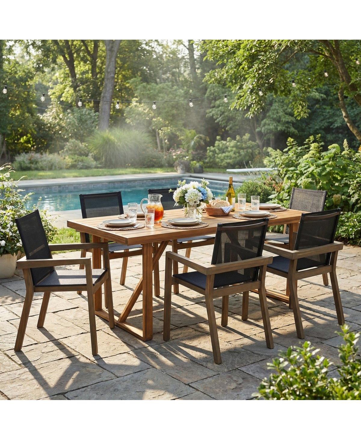 Click here for Asagikoiai 7-Piece Wood Outdoor Dining Set with Re... prices