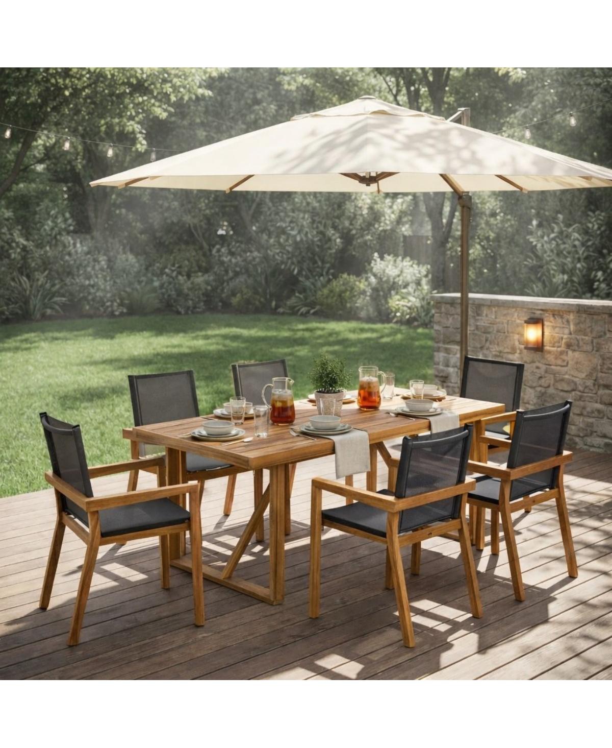 Click here for Asagikoiai 7-Piece Wood Outdoor Dining Set with Re... prices