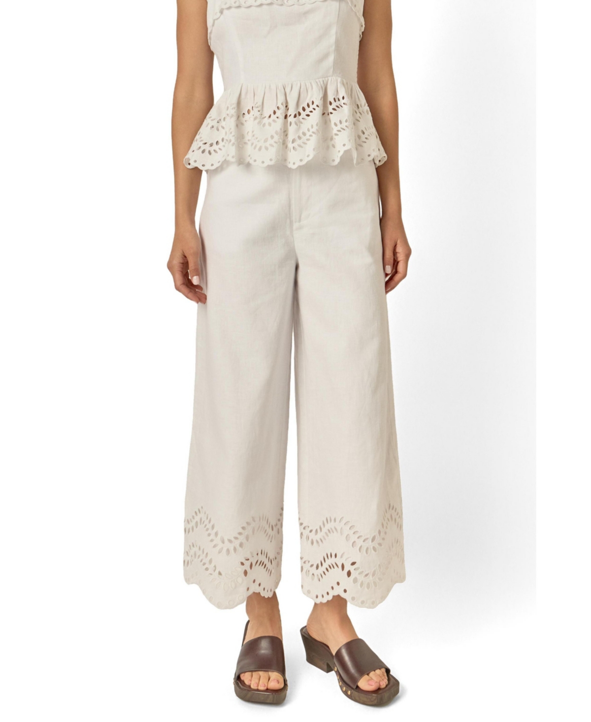 Click here for English Factory Womens Eyelet Pants - Off white prices