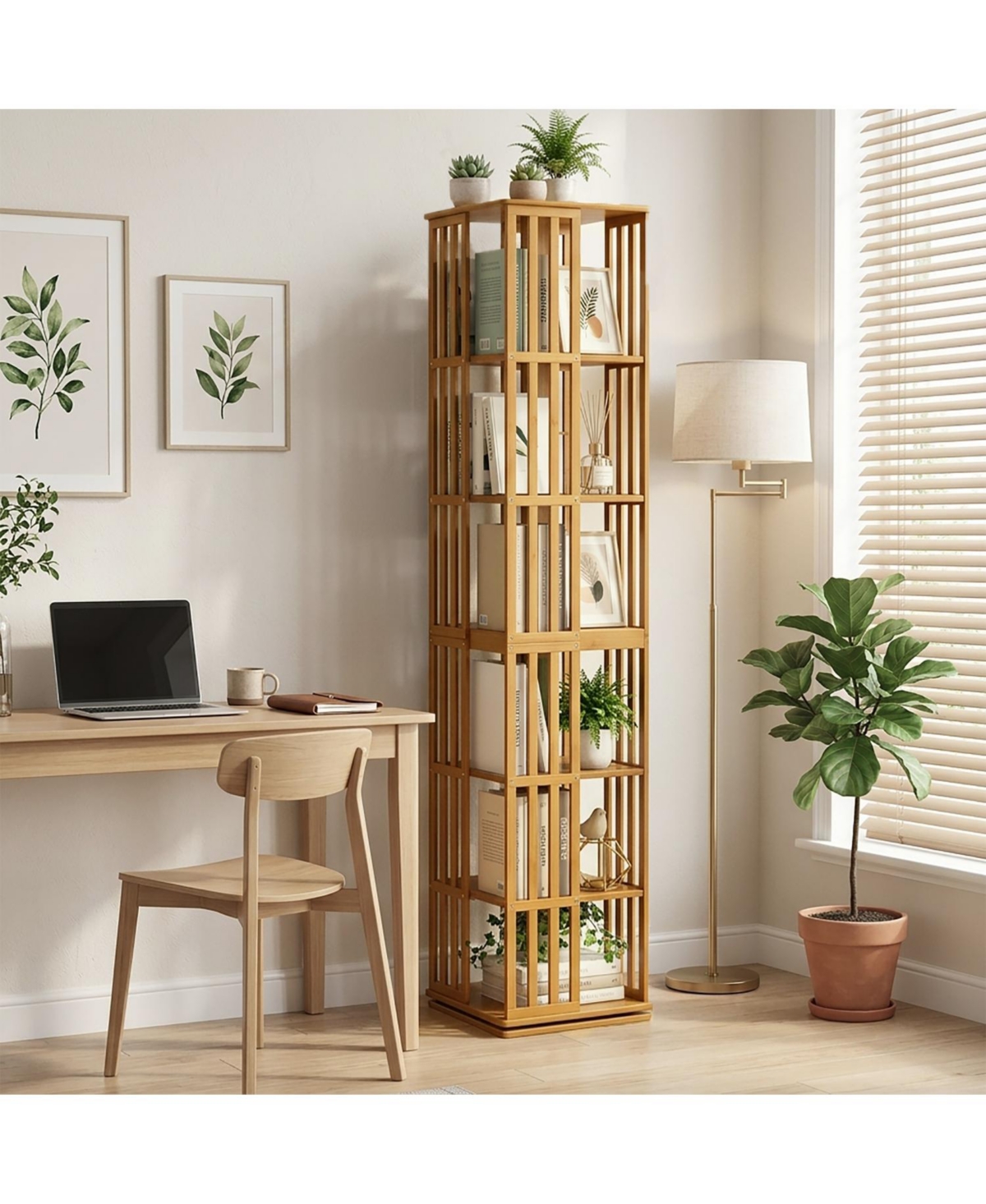 Click here for Rainsken 6 Tier Bamboo Rotating Bookshelf Tower  3... prices