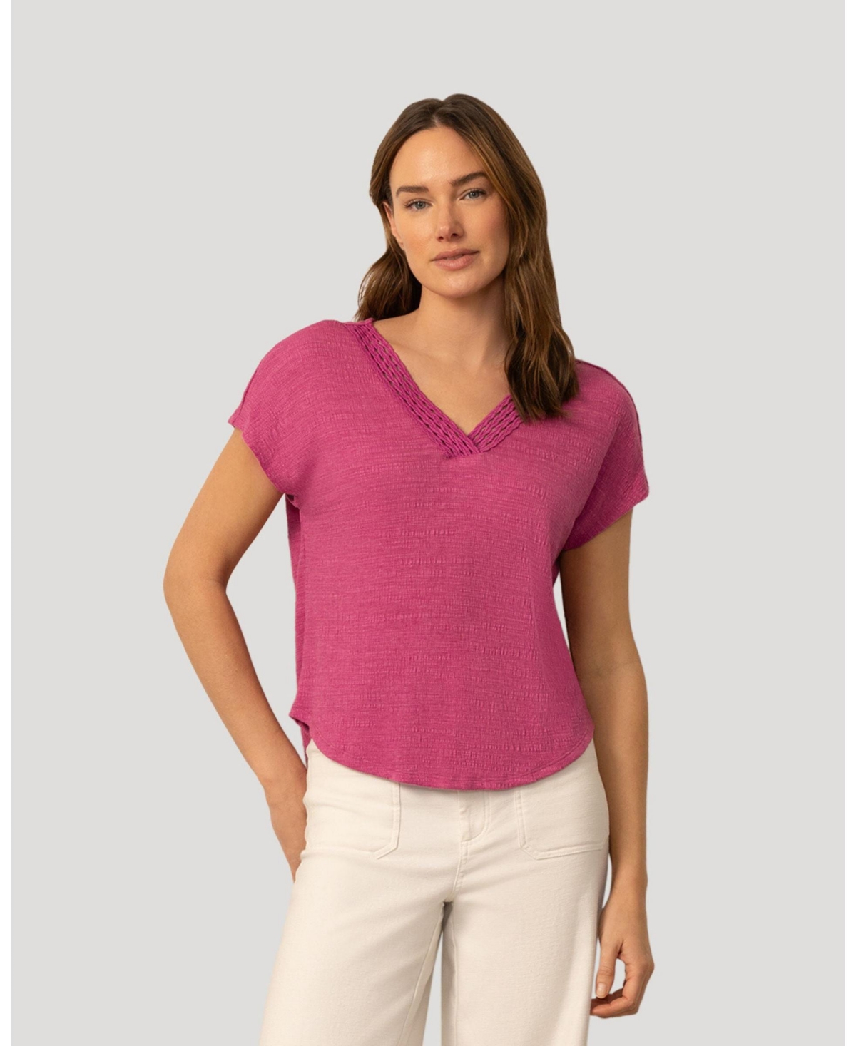 Click here for Cable & Gauge Womens Braided Trim Crinkle Tee - Fe... prices