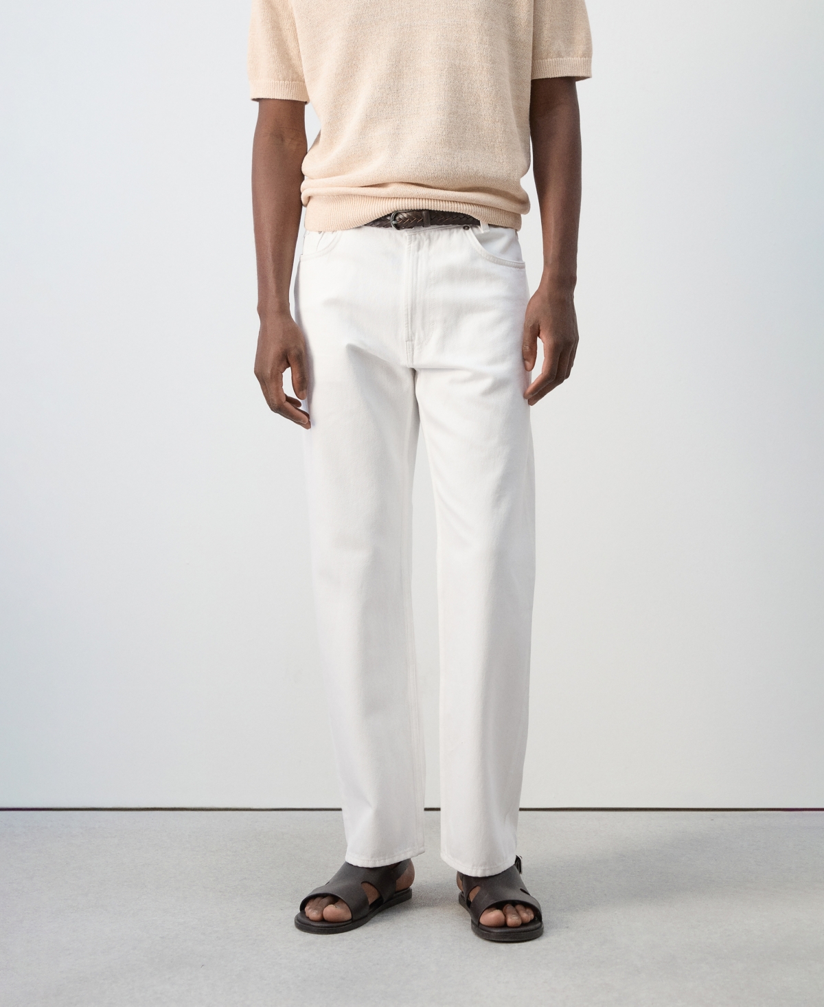 Click here for Mango Mens Cotton Relaxed Fit Jeans - Off White prices