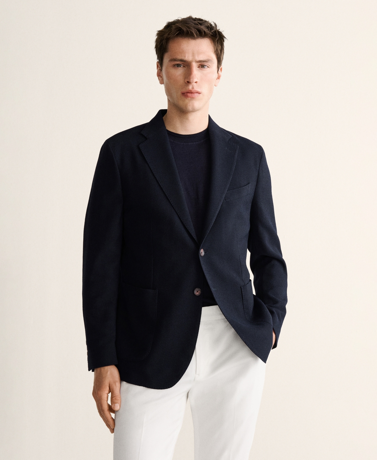 Click here for Mango Mens Slim-Fit Wool Blazer - Navy prices