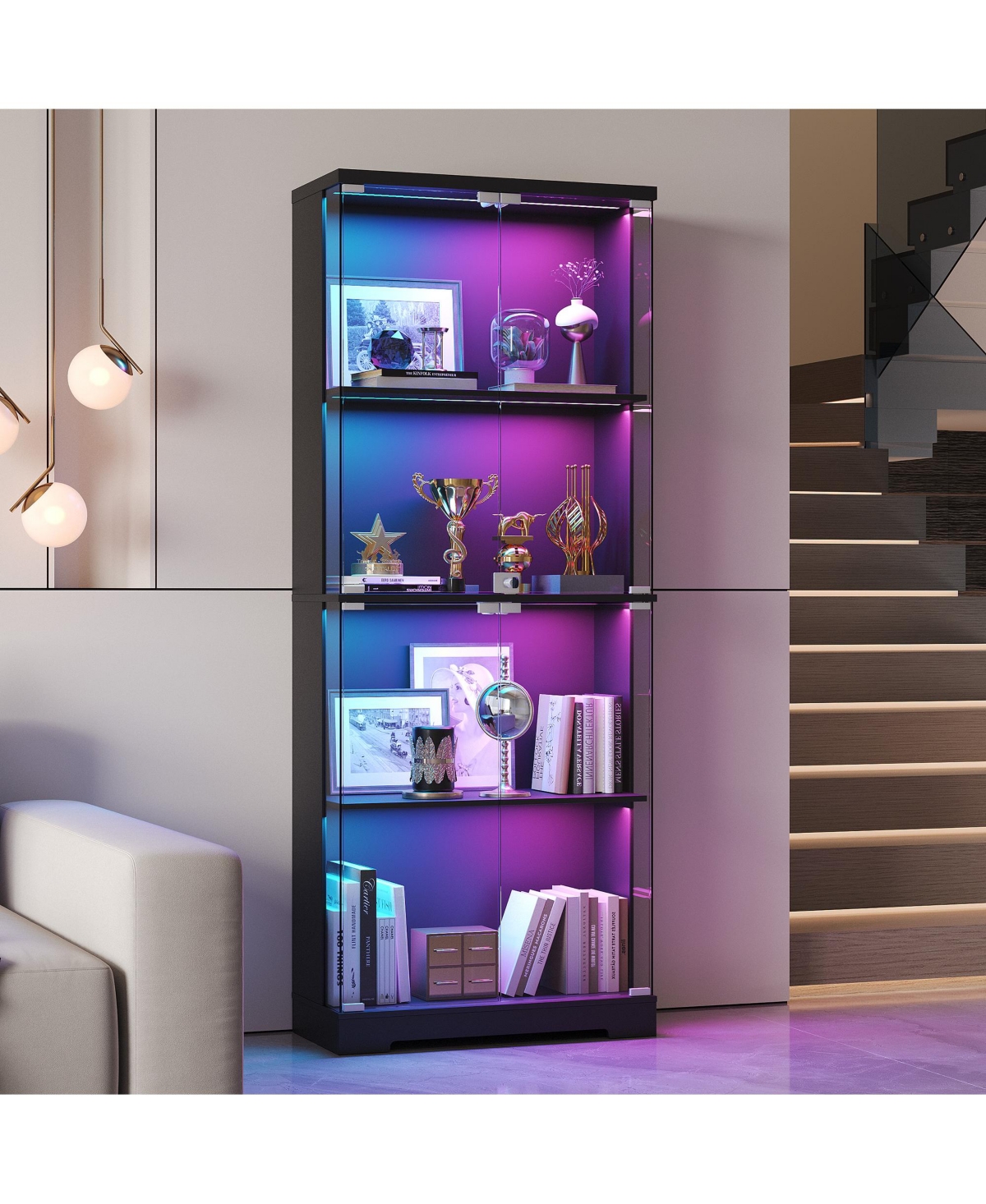 Click here for Vlsrka Glass Display Cabinet 4-Tier with Rgb Light... prices