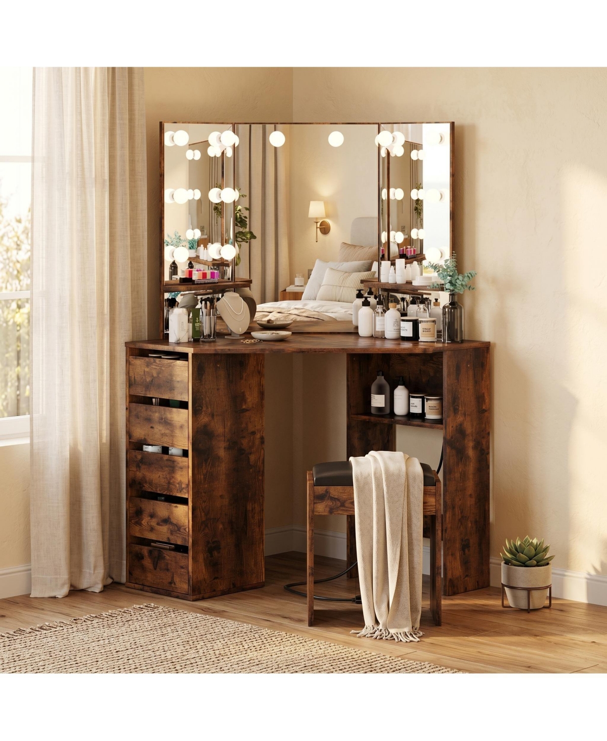 Click here for homfan Corner Vanity with Lighted Mirror and Power... prices