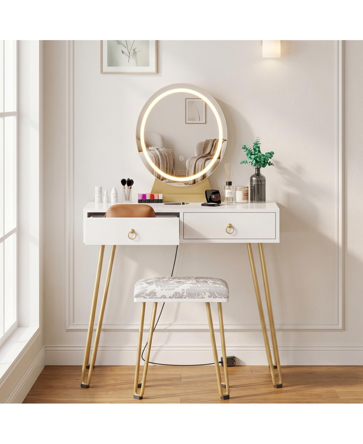 Click here for homfan Vanity Desk Set with Lighted Mirror  Soft C... prices