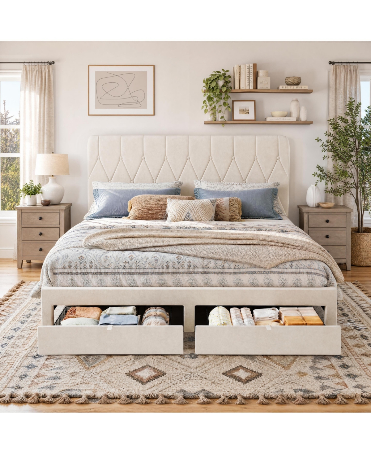 Click here for gaomon Bed Frame with 2 Drawers  Velvet Upholstere... prices