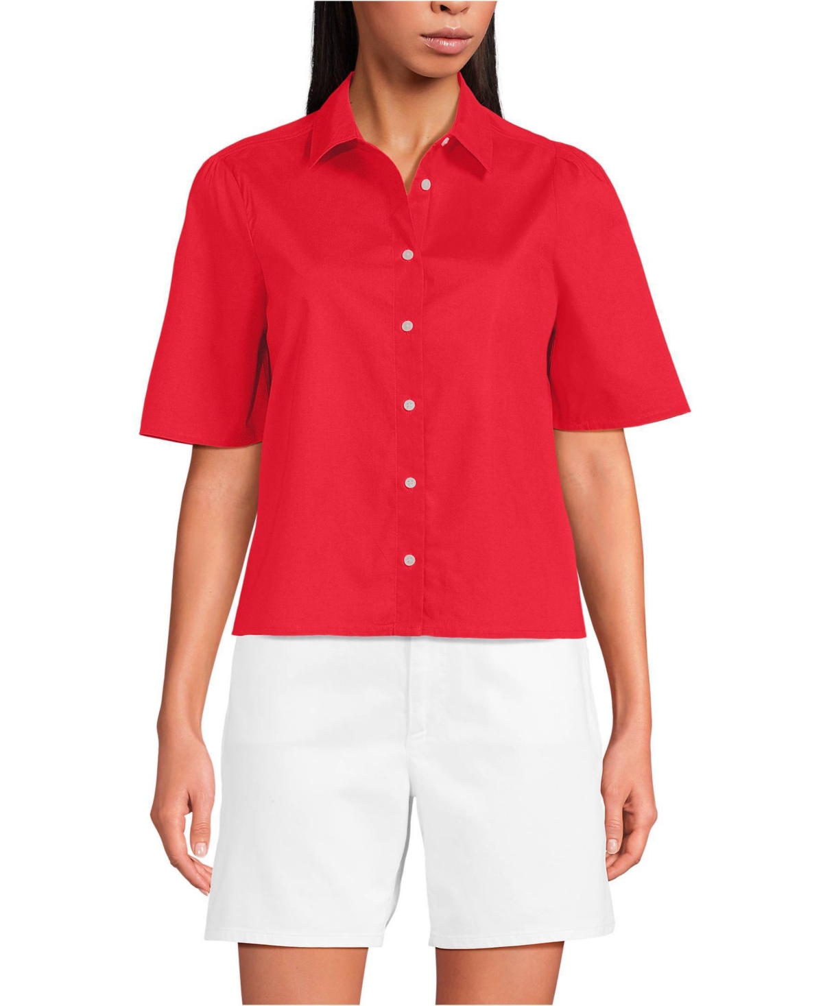 Click here for Lands End Womens Poplin Button Front Shirt - Compa... prices