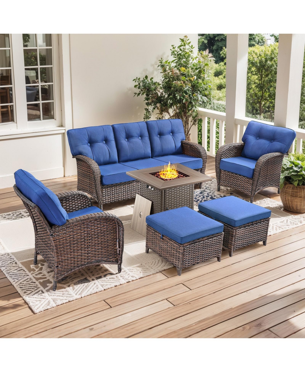 Click here for Patio Wicker Furniture Set With Square Fire Pit Ta... prices