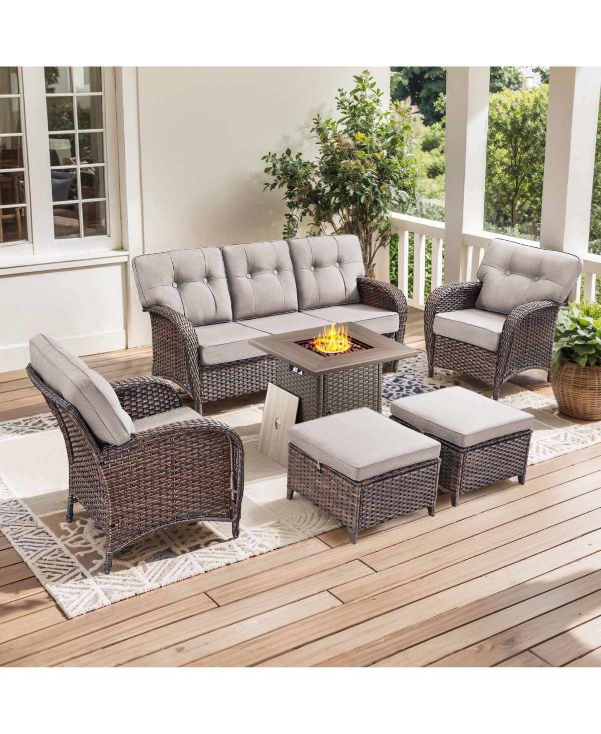 Click here for Patio Wicker Furniture Set With Square Fire Pit Ta... prices