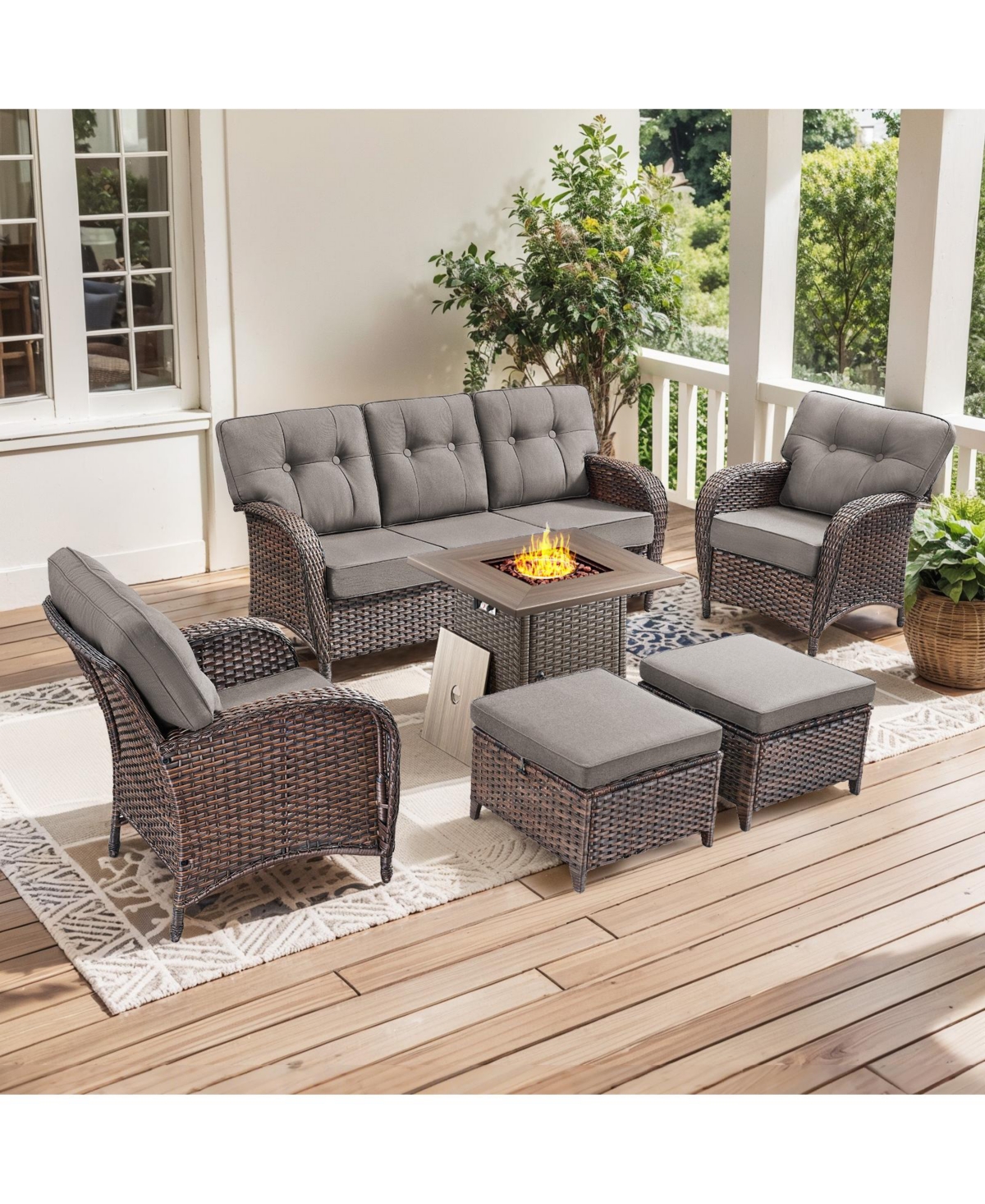 Click here for Patio Wicker Furniture Set With Square Fire Pit Ta... prices
