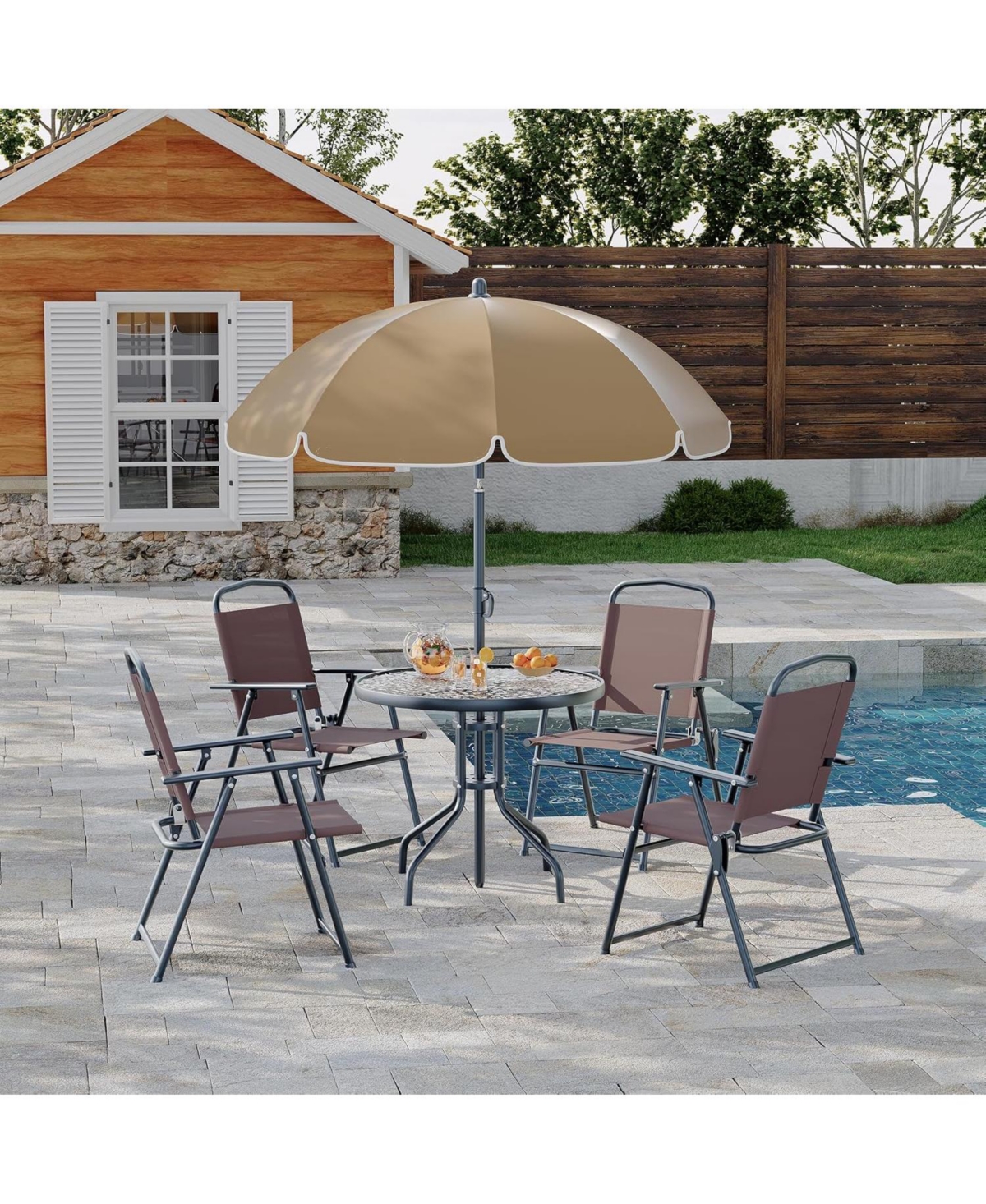 Click here for gaomon 6 Piece Outdoor Dining Set With Umbrella  P... prices