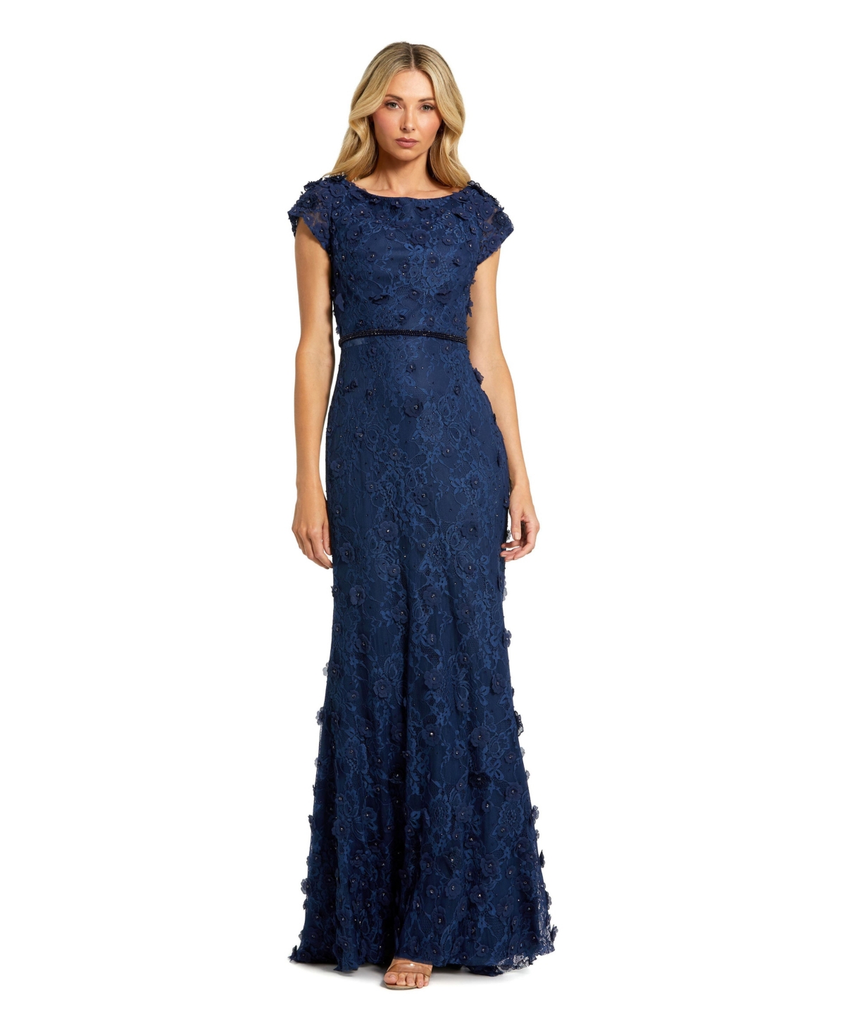 Click here for Mac Duggal Womens Petite Floral Applique Boat Neck... prices