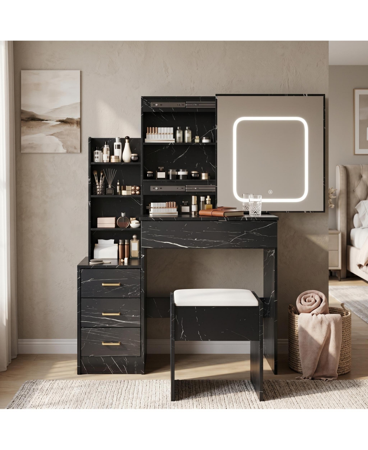 Click here for homfan Modern Vanity Desk with Sliding Led Mirror... prices