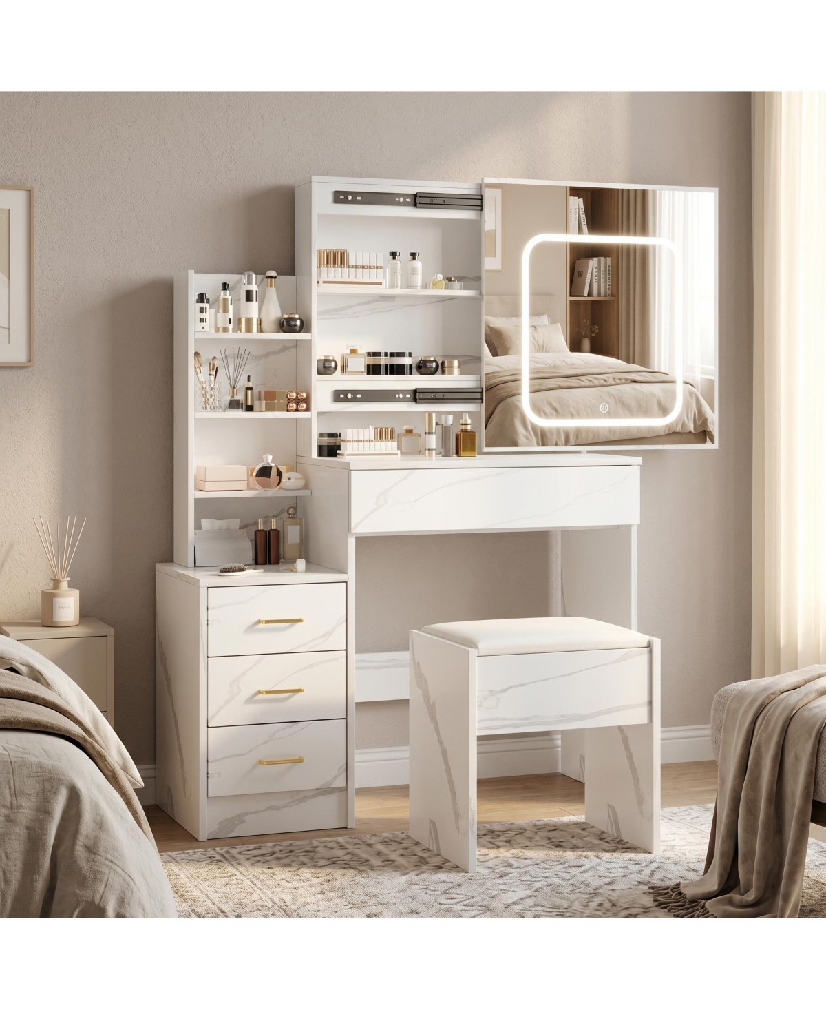 Click here for homfan Modern Vanity Desk with Sliding Led Mirror... prices