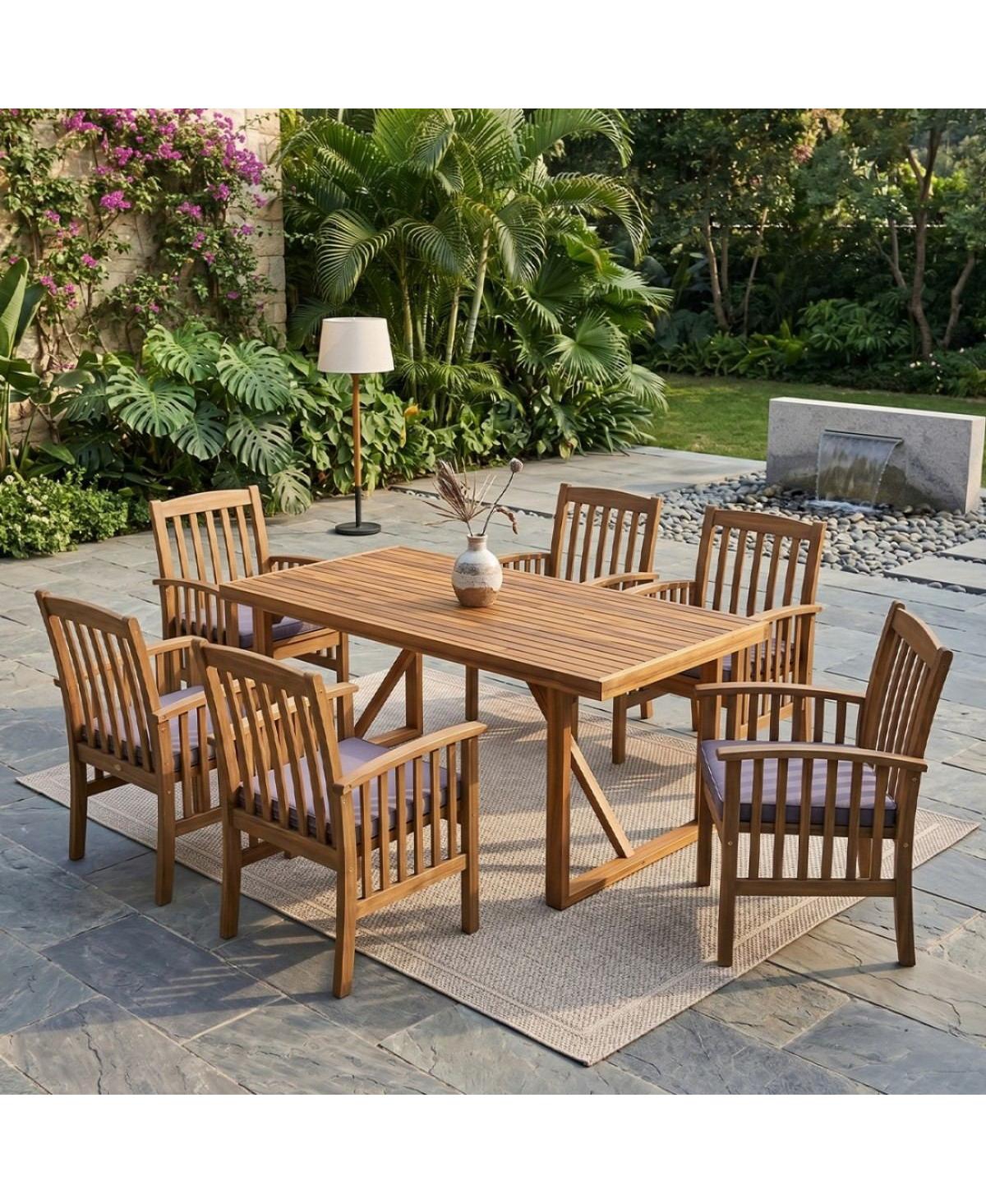 Click here for Asagikoiai 7-Piece Patio Dining Set  Acacia Wood T... prices