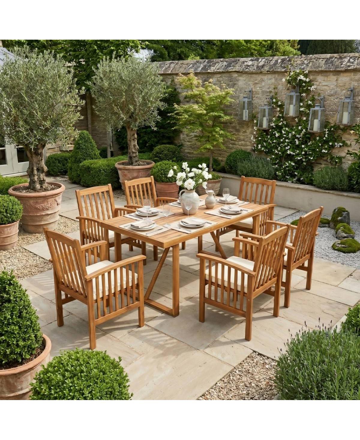 Click here for Asagikoiai 7-Piece Patio Dining Set  Acacia Wood T... prices