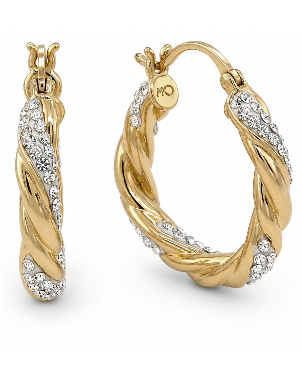 Click here for Clear Crystal Twisted Click Top Hoop Earring in Si... prices
