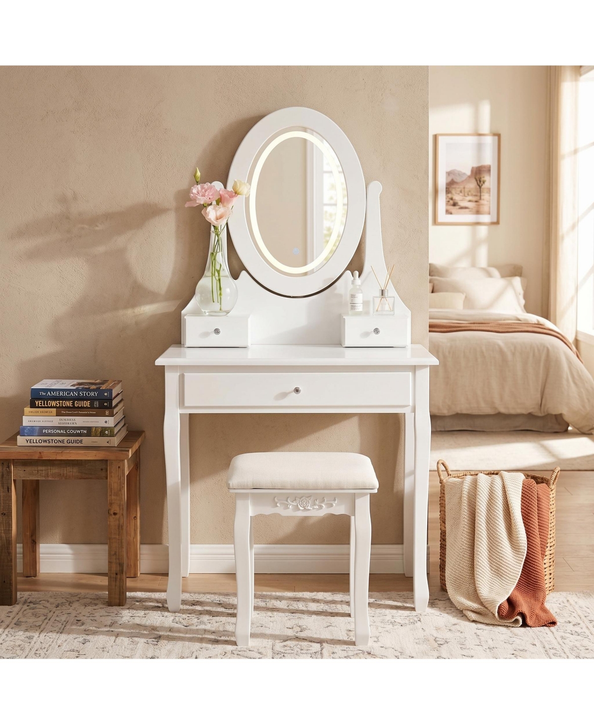 Click here for homfan Modern Vanity Desk with Led Lighted Oval Mi... prices