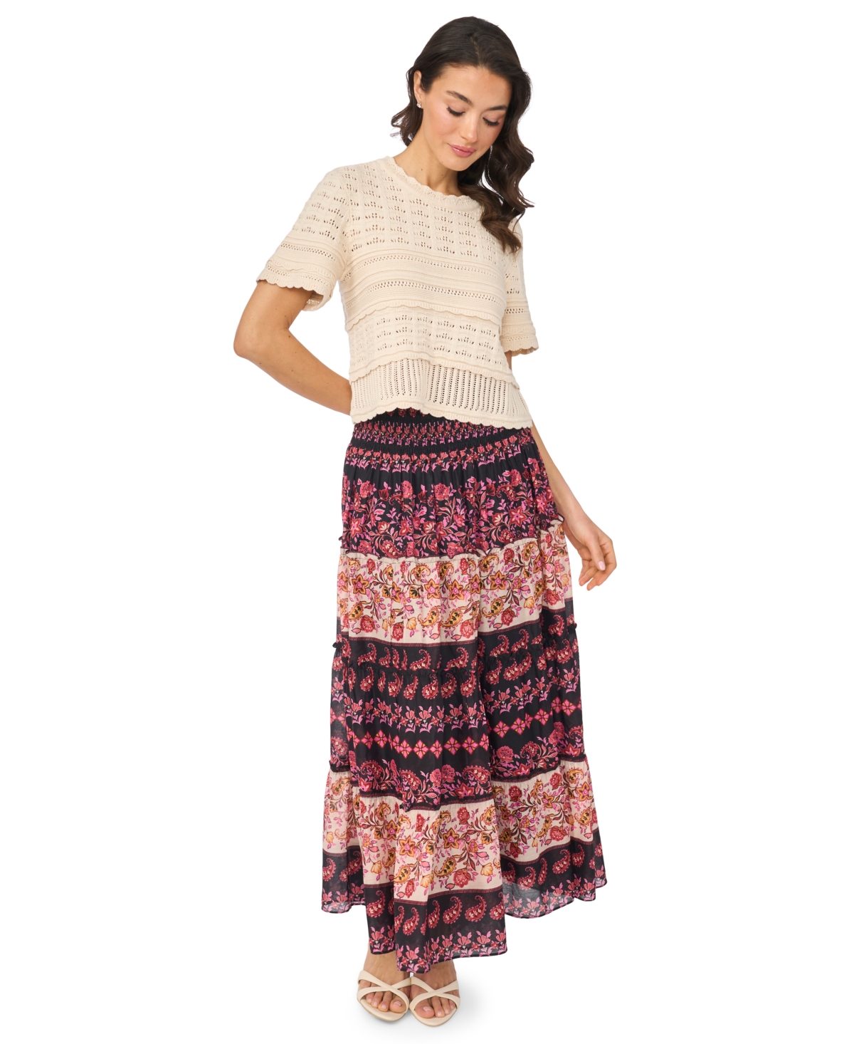 Click here for CeCe Womens Multi-Stitch Pointelle Short-Sleeve Sw... prices