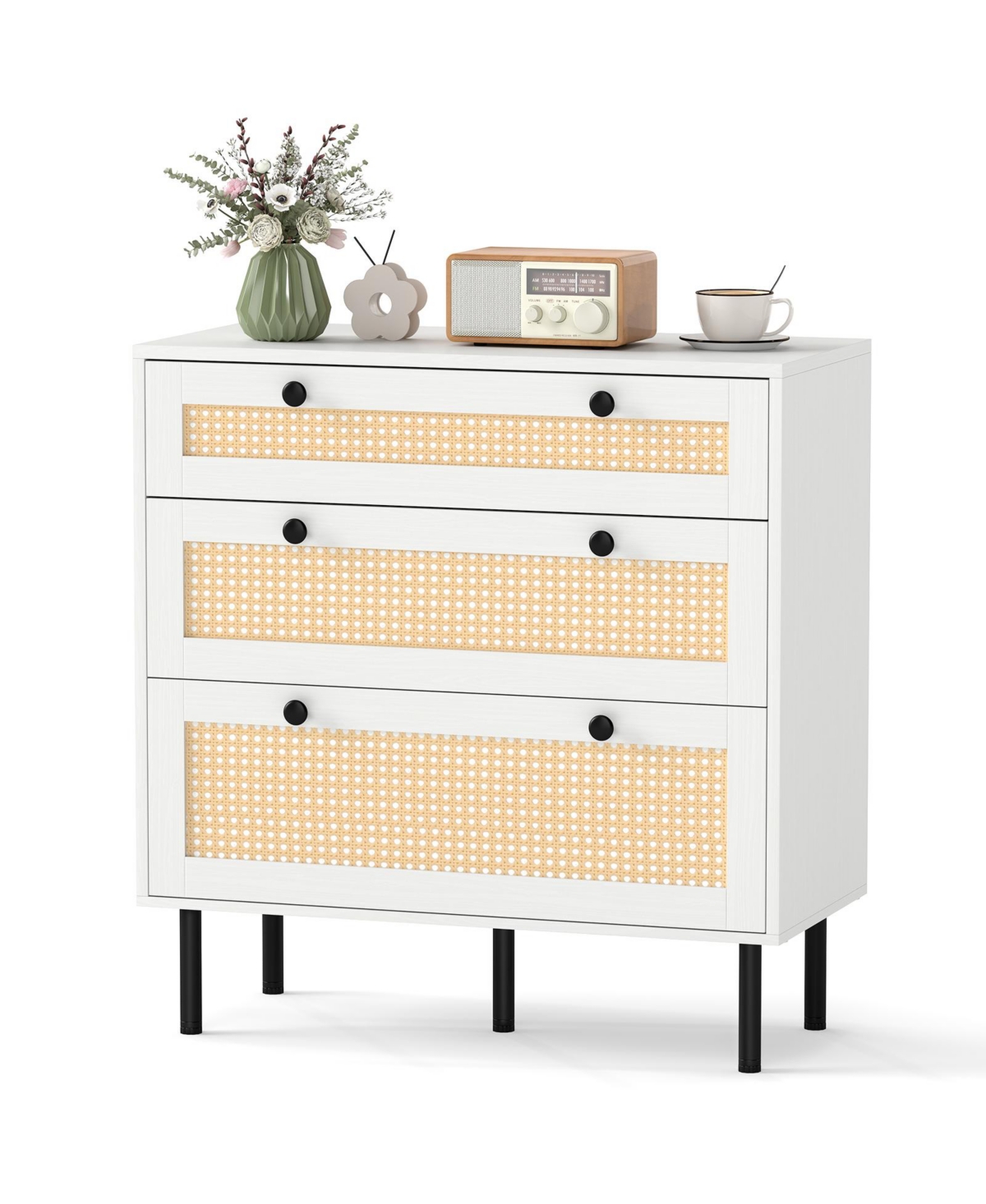 Click here for Gymax Rattan Dresser w/ 3 Drawers Boho Chest of Dr... prices