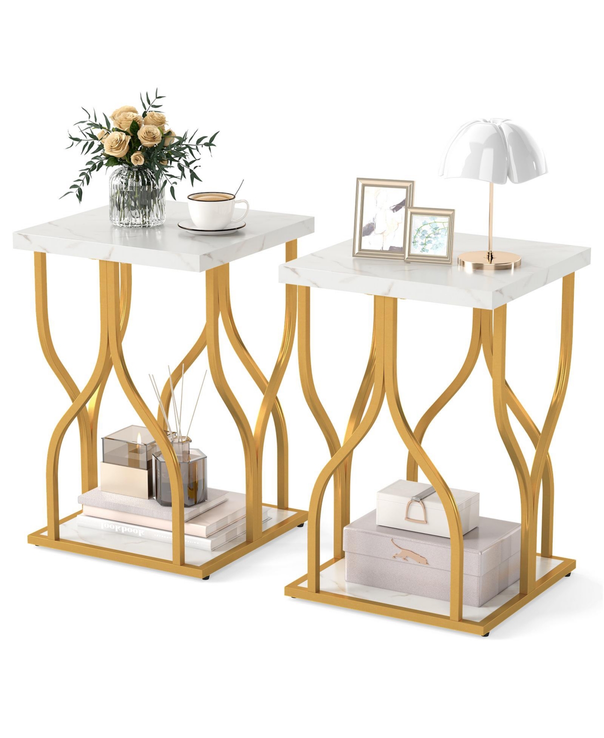 Click here for Gymax Faux Marble Nightstand Set of 2 2-Tier End T... prices