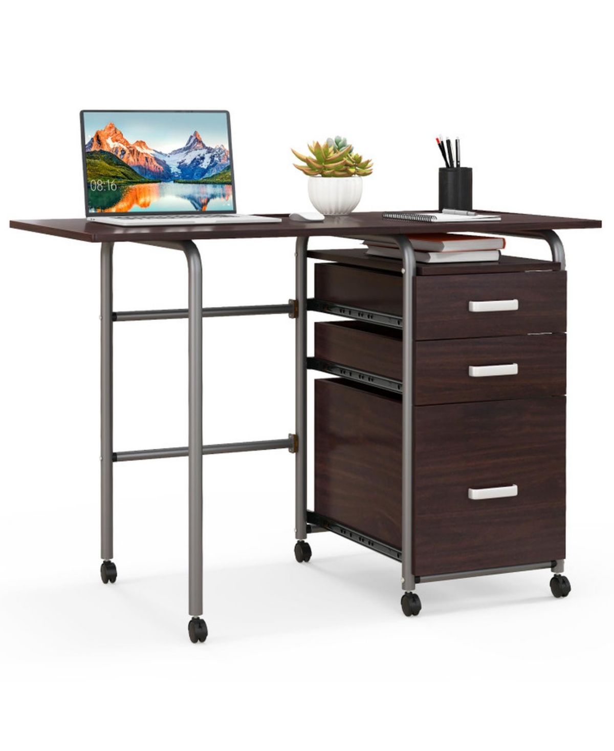 Click here for Gouun Folding Computer Desk 3 Drawers Wheels Home... prices