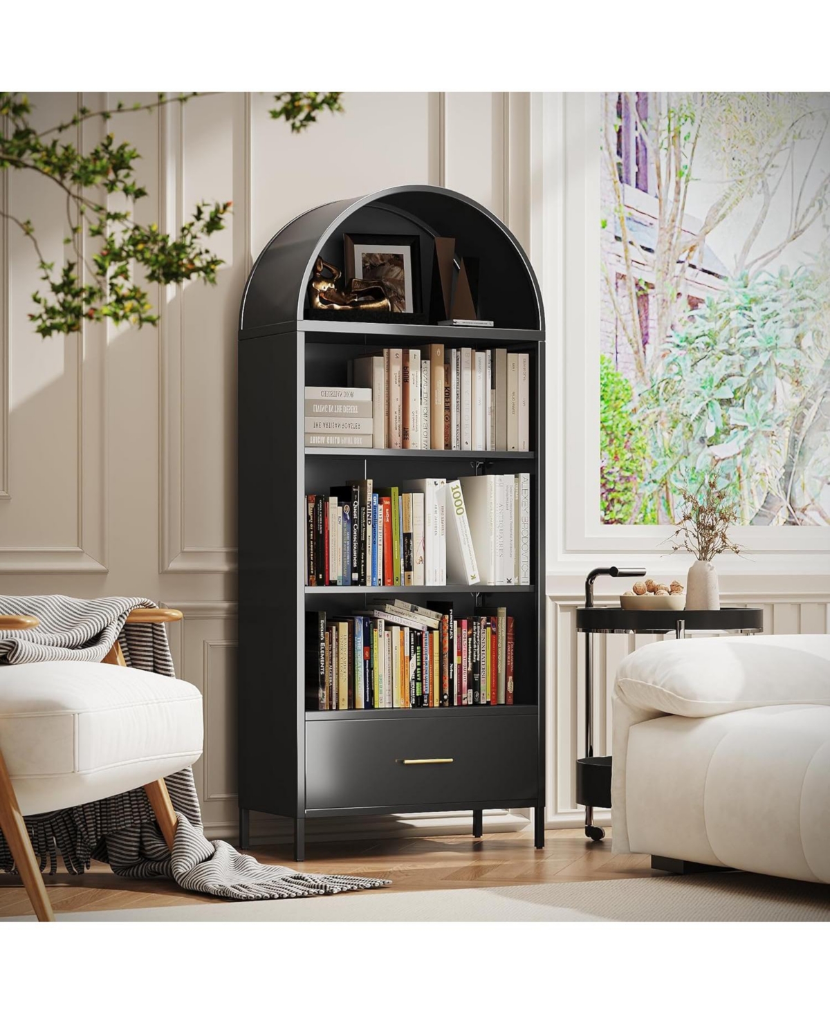 Click here for Boyel Living Arched Metal Bookshelf with Drawer  M... prices