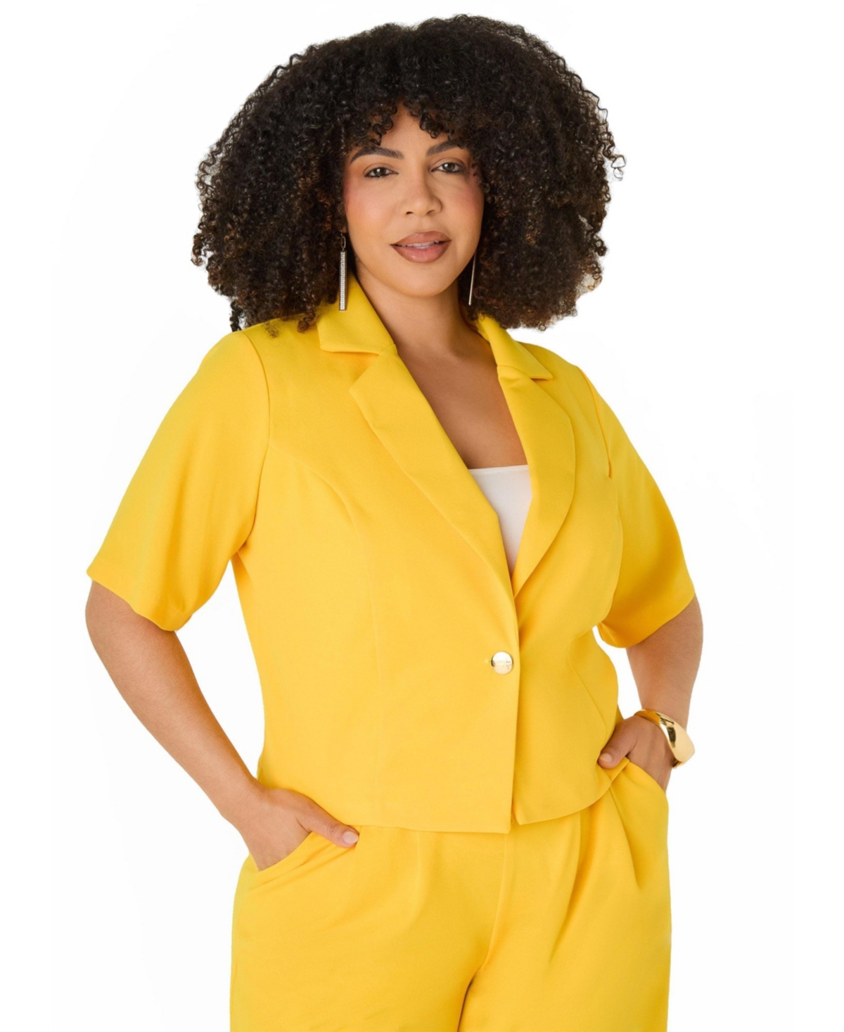 Click here for Ashley Stewart Womens Cropped Crepe Blazer - Yello... prices