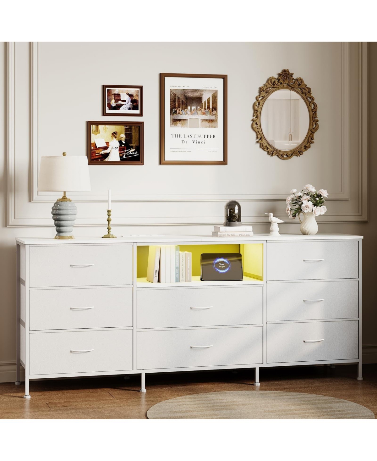Click here for homfan 8 Drawer Dresser  63 Inch Fabric Tv Stand w... prices