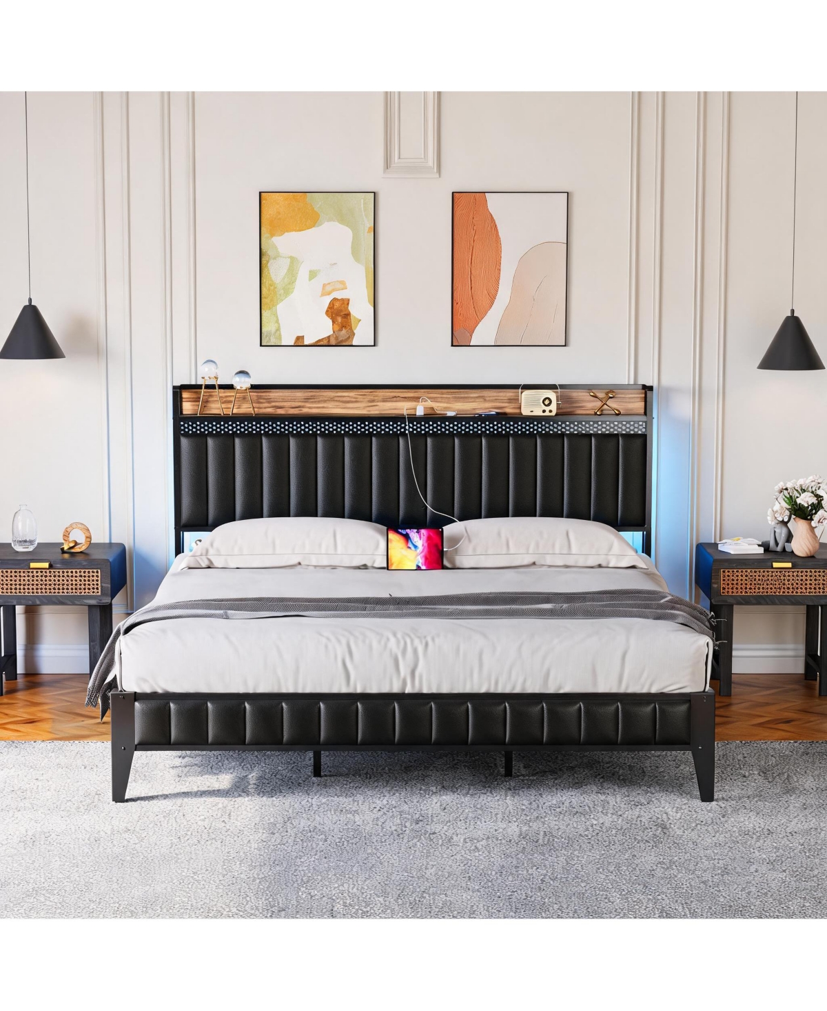 Click here for homfan Modern Led Upholstered Platform Bed  Headbo... prices