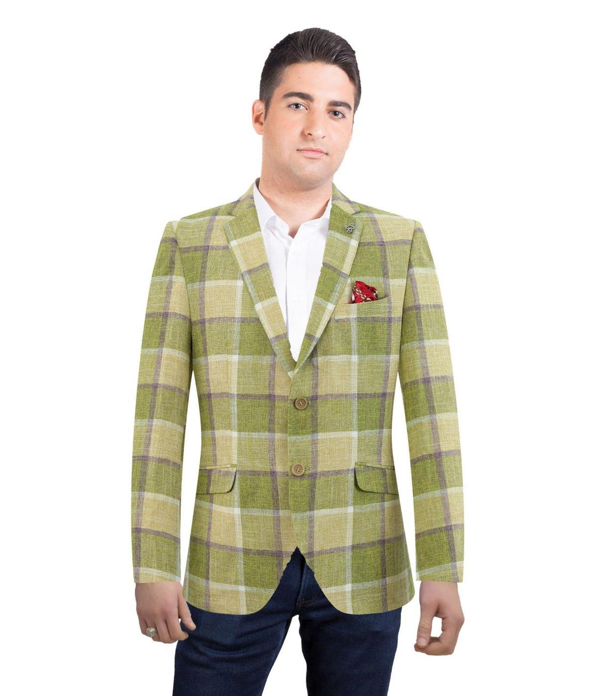 Click here for Elie Balleh Mens Slim Fit Plaid Sports Blazer - Gr... prices