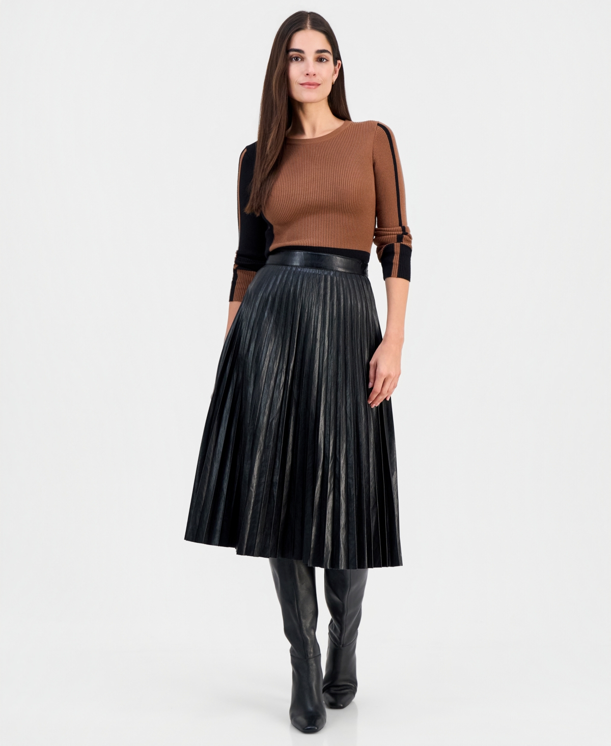 Click here for T Tahari Womens Pleated Midi Skirt - Black prices