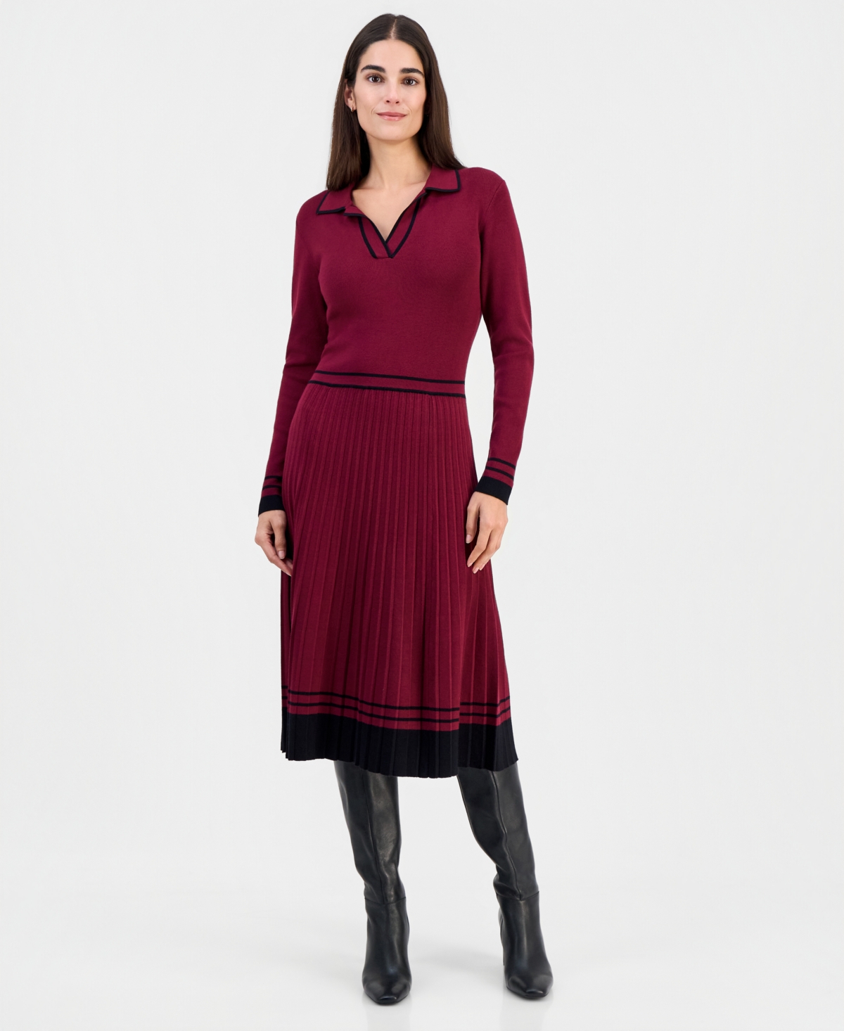 Click here for T Tahari Womens Color-Blocked Polo-Collar Midi Dre... prices