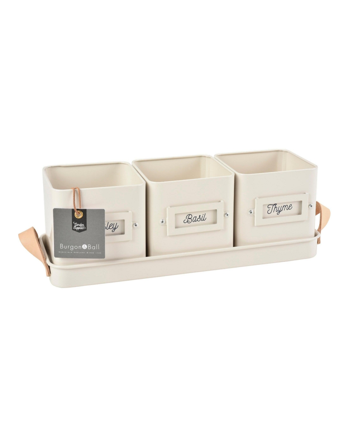 Click here for Burgon & Ball 3 Herb Pots with Leather Handled Tra... prices