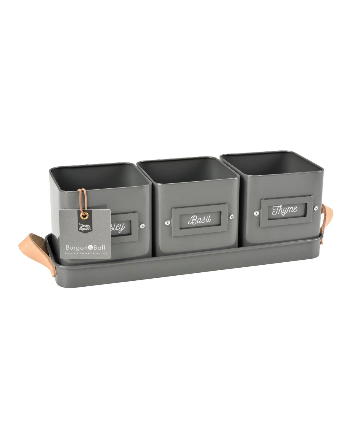 Click here for Burgon & Ball 3 Herb Pots with Leather Handled Tra... prices