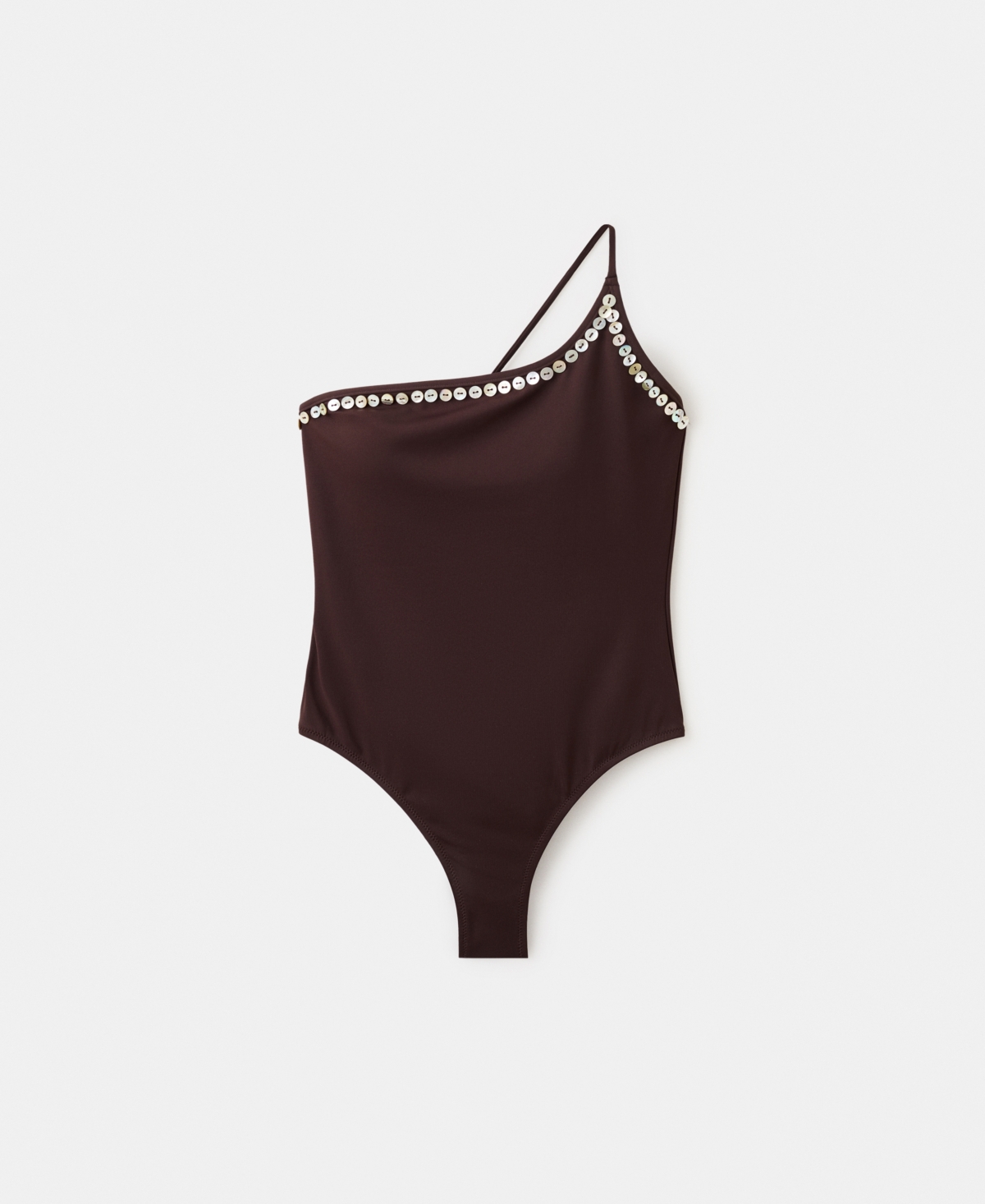 Click here for Mango Womens Buttons Asymmetrical Swimsuit - Choco... prices