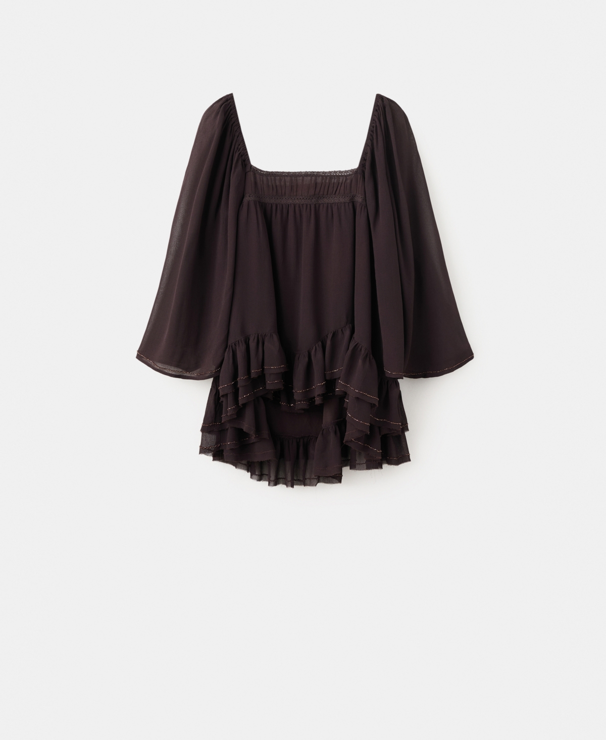 Click here for Mango Womens Beads Ruffled Blouse - Brown prices