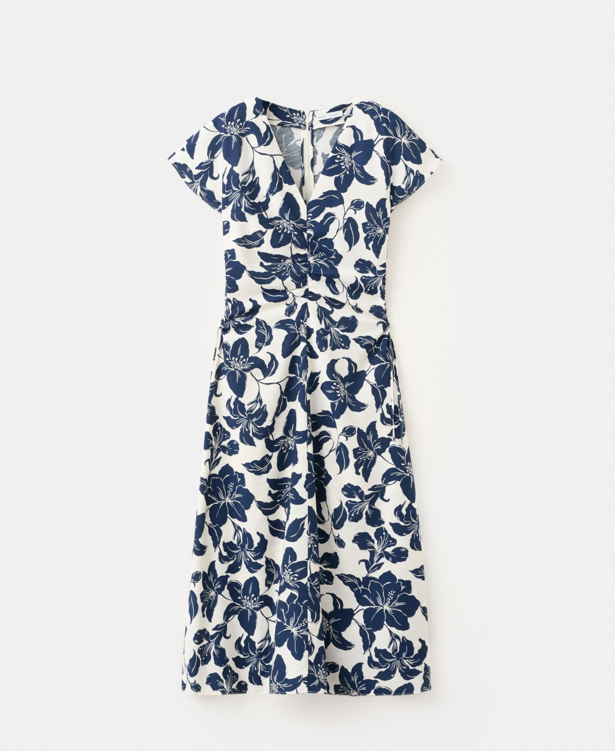 Click here for Mango Womens Ruched Sides Floral Dress - Ecru prices