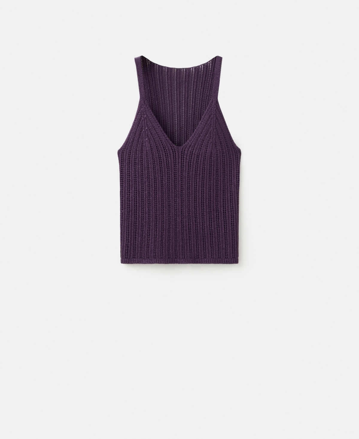 Click here for Mango Womens Metallic Openwork Knit Top - Purple prices